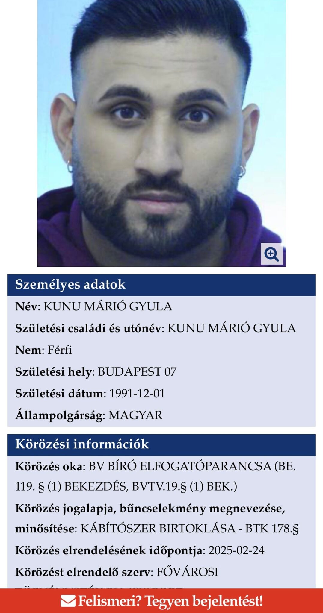 Kábítószer-birtoklás miatt körözi a rendőrség a magyar zenészt